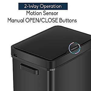 CozyBlock 20 Gallon Automatic Trash Can, Black Steel Touchless Motion Sensor Bin, Wide Opening Soft Close Lid, 75L, Large Capacity Slim Design