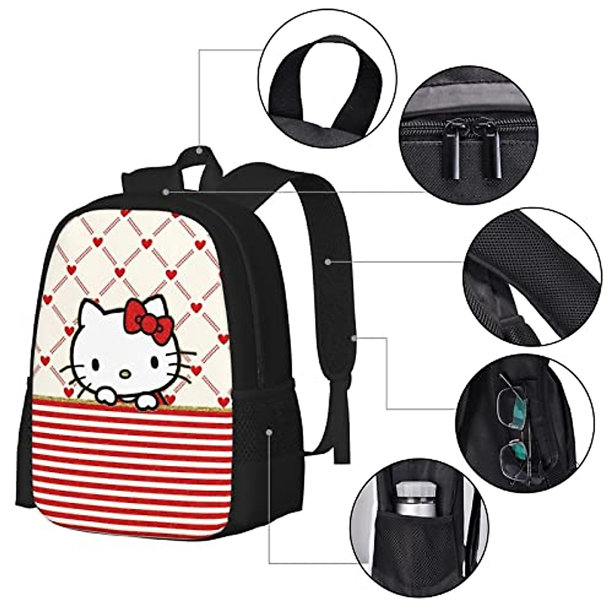 Cartoon Cute Cat Pattern Kids Backpacks Set for Girls School Backpack with Lunch Box Pencil Case