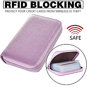 Easyoulife Genuine Leather Credit Card Holder Zipper Wallet With 26 Card Slots (Light Purple)