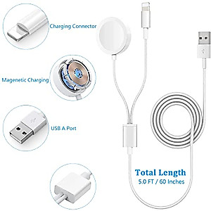 [Apple MFi Certified] 2 in 1 for Apple Watch Charger Portable Wireless Watch Charging Cable Compatible with Apple Watch Series 8/7/SE/6/5/4/3/2/1 and iPhone 12/13/14/Pro/Max/XR/XS Max/X