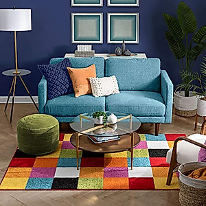 Well Woven StarBright Bright Square Modern Geometric Multi 5' x 7' Kids Area Rug, Multicolor