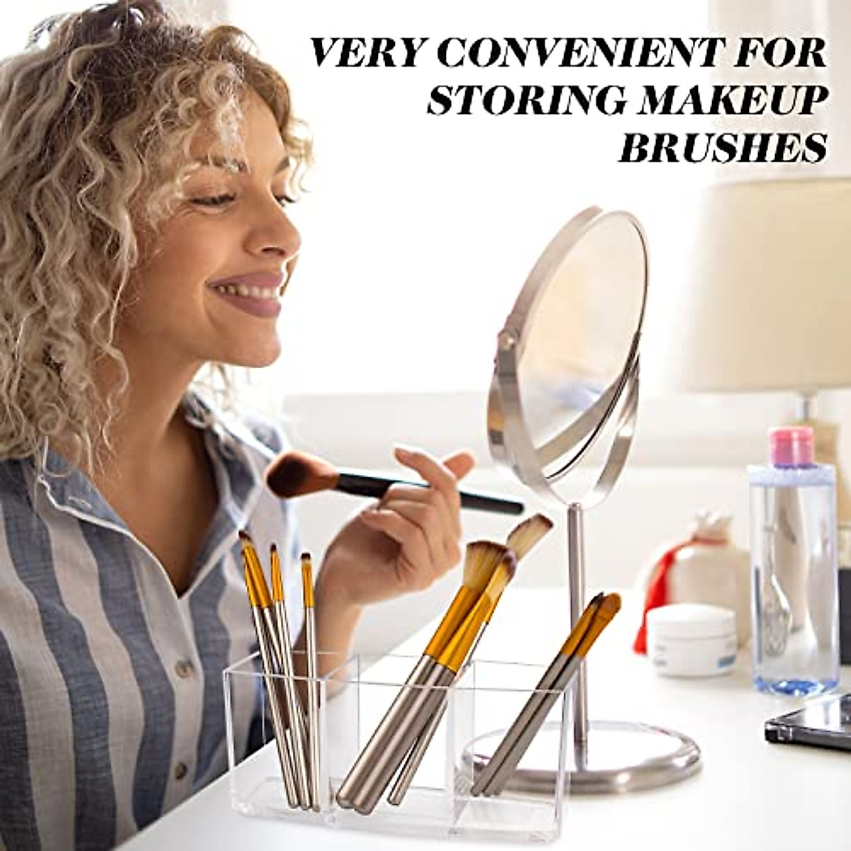 Rolybag Acrylic Makeup Brush Holder Organizer 3 Slots Cosmetic Brushes Storage Clear Pen Holder Eyeliners Eyebrow Pencil Display Case for Desk and Bathroom Vanity Storage Solution