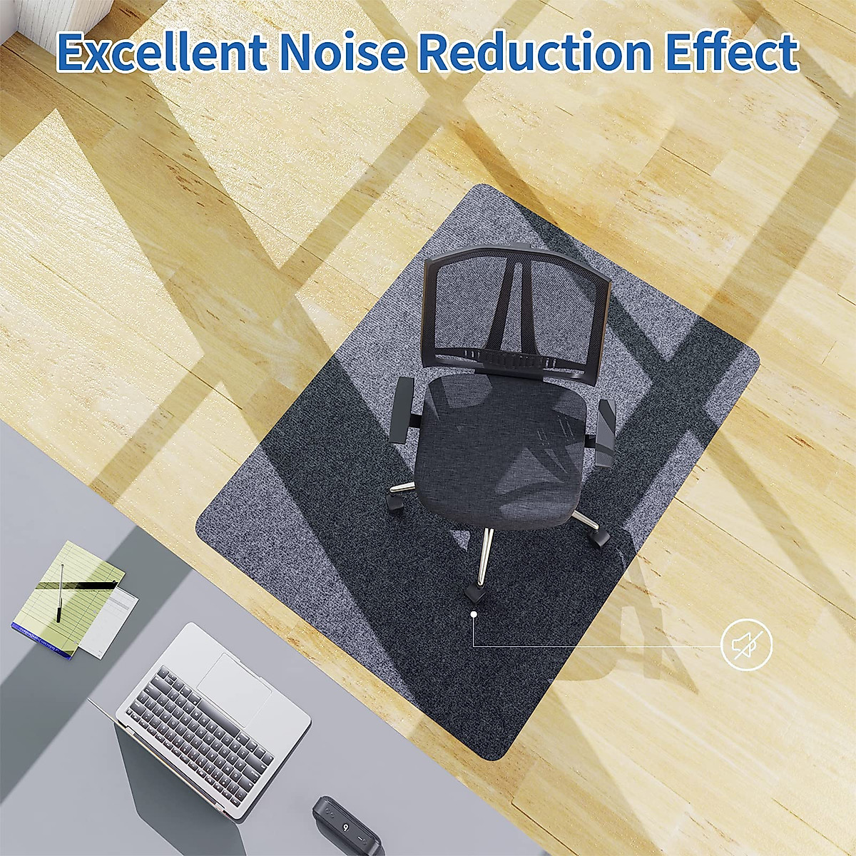 HIWOOD Office Chair Mat for Hardwood, 35 x 47 inches 1/6" Thick Low-Pile Under Desk Mat, Multi-Purpose Hard Floor Mat (Dark Gray)