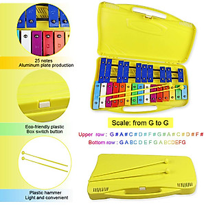 Mr.Power Colorful 25 Note G-G Chromatic Glockenspiel Xylophone Vibraphone in Case Percussion Instrument Suitable for Families and Beginner School Music Teaching