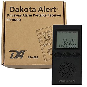 Wireless Driveway Alarm Portable Receiver PR-4000 - Compatible with Dakota Alert 4000 Transmitters | Battery-Powered Monitor Comes with USB Charger & Belt Clip, Driveway Alarms Wireless