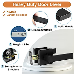 AEEKEL Matte Black Door Handle Interior Door Knob Passage Levers Set (No Lock), 6 Pack Heavy Duty Door Handle for Hall or Closet, Keyless Door Levers for Left Right Handle Doors