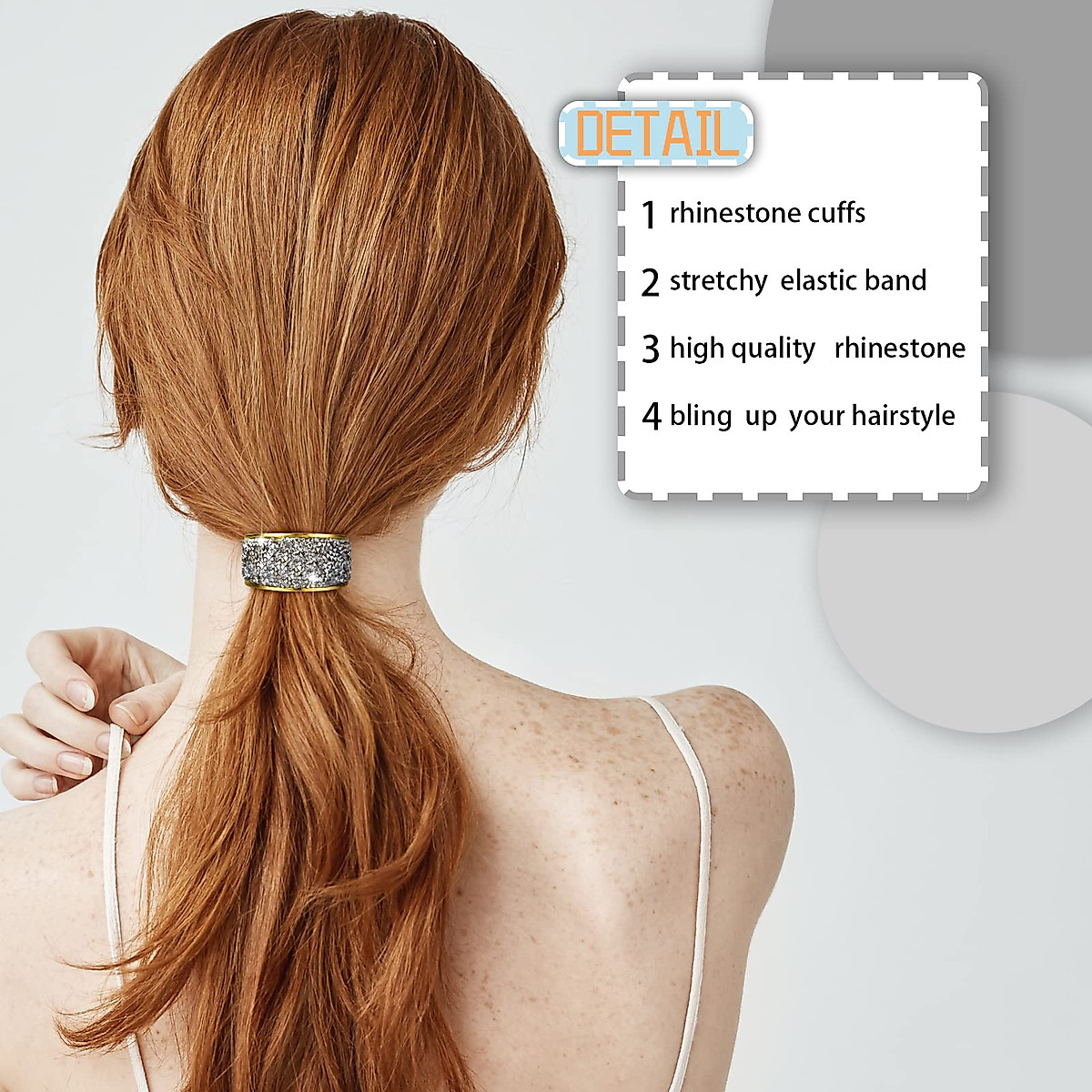 9 Pack Ponytail Hair Cuff Metal Rhinestone Ponytail Holder Elastic Glitter Decorative Hair Tie Gold Hair Ties Wrap Cuff Tortoise Shell Ponytail Ring Holder Christmas Gift for Women(Charming Style)