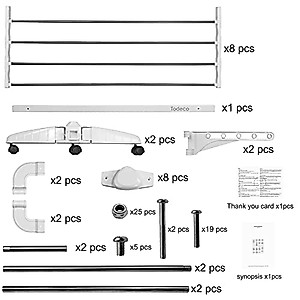 Todeco Laundry Drying Rack, 4 Tier Collapsible Metal Clothes Horses with Two Side Wings, Heavy Duty Clothes Drying Rack Use for Laundry, White