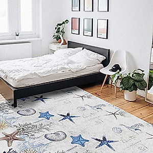 2x3ft Large Area Rugs for Living Room, Nautical Tropical Ocean Collection Area Runner Rugs Non Slip Bedroom Carpets Hallways Rug, Outdoor Indoor Nursery Rugs Décor, Anchor Starfish Shell Seahorse