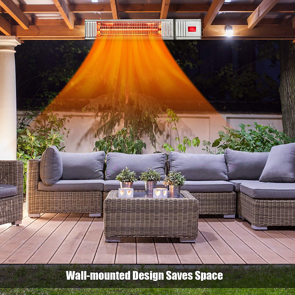 Tangkula 1500W Wall Mount Patio Heater, Indoor/Outdoor Infrared Heater w/Remote Control, 24h Timer, 9 Adjustable Temperature & Auto Shut-off, Infrared Outdoor Heater for Backyard, Garage, Office