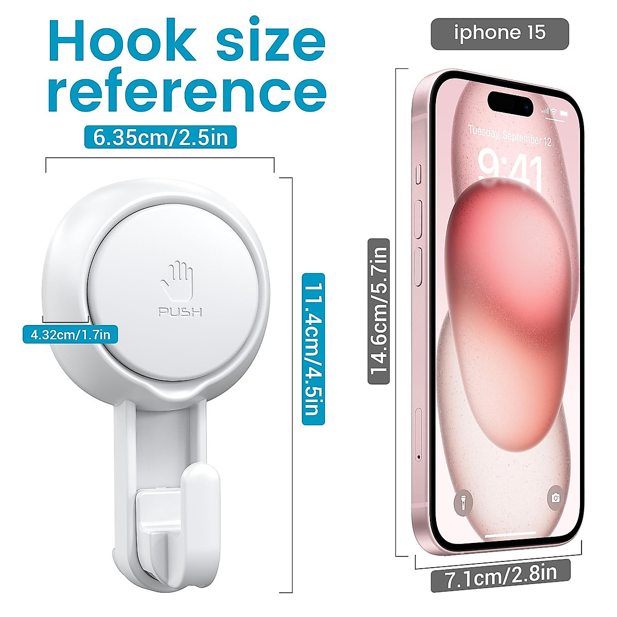 LUXEAR Suction Hooks Powerful Vacuum Suction Cup Hooks- Heavy Duty Shower Hooks Waterproof Suction Hanger for Bathroom Kitchen Towel, Robe, Loofah Removable and Reusable Hooks for Bags Coat (2 Pack)