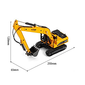 Gemini&Genius Long Reach Excavator Toy for Kids, Heavy Duty Construction Vehicle Digger Toys, 360-degree Rotatable Driver's Compartment, Multi-Jointed Movable Tracked Vehicle for Kids Gift (Yellow)