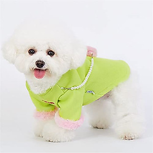 Small Dog Kawaii T-Shirt Hoodie with Heart Shape Plush Bag Soft Pet Puppy Clothes Breathable Cotton Cat Cute Casual Costume for Spring and Autumn (S,Green)