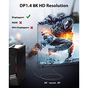 VESA Certified DisplayPort Cable 1.4, Maxonar 8K 4ft/1.2M DP Cable Cord (8K@60Hz, 4K@144Hz, 1080P@240Hz) Display Port HBR3 32.4Gbps, HDCP 2.2 for Odyssey G9 CHG90, PC, Laptop, TV Gaming Monitor - Grey