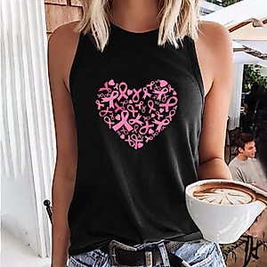 Women Breast Cancer Awareness Tank Tops Loose Fit Yoga Workout Tops Love Print Summer Sleeveless Vest Tunic T-Shirt Black