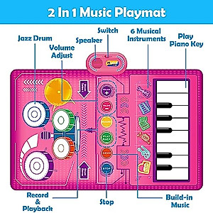 1 2 3 Year Old Girl Birthday Gift Toys, 2 in 1 Musical Toys for Toddlers 1-3 Piano Keyboard & Drum Mat with 2 Drum Sticks Toddler Toys Age 1-2, Baby Toys for 1 Year Old Toys for 2 Year Old Girl