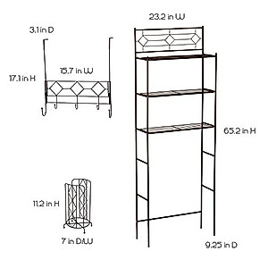 Zenna Home 3-Piece Bath in a Box Spacesaver, Door Hook and Toilet Paper Holder, Bronze