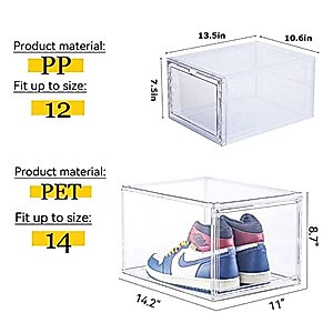 Attelite 6 Pack Large +3 Pack X-Large Drop Front Shoe Box Clear Shoe Storage Box, As Plastic Stackable Shoe Containers for Display Sneakers