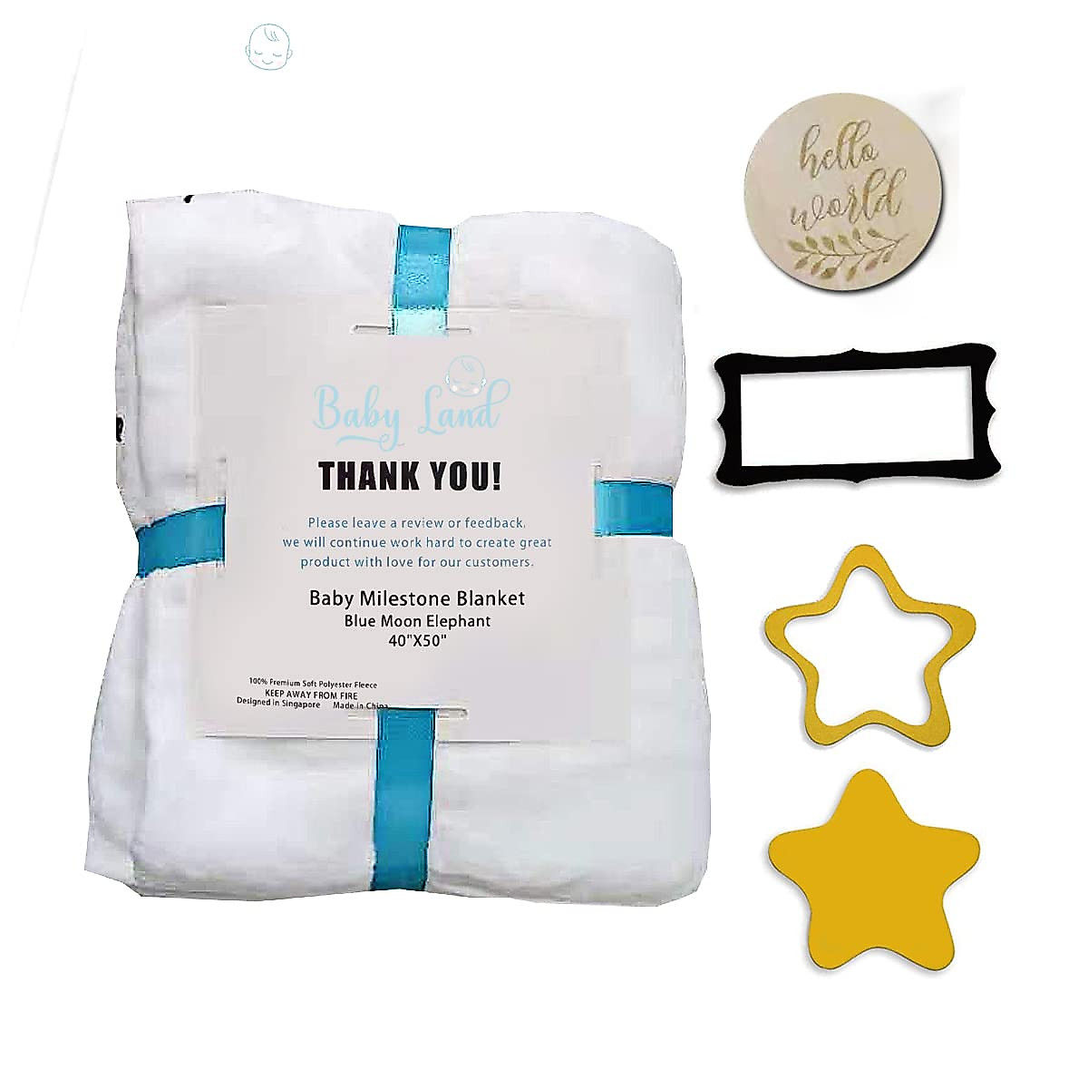 Baby Milestone Blanket Boy and Girl- Elephant and Moon Design, Baby Boy Gifts, Nursery Decor Baby Shower, Newborn Baby Blanket, Baby Growth Chart Blanket, Baby Milestone Blanket 50x40