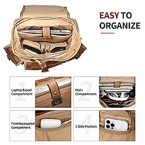 TSD Brand Laptop Backpack Vintage Canvas Leather Backpack, Hiking Daypacks Unisex Casual Rucksack Durable Notebook Bag Travel Shoulders knapsack(Camel)