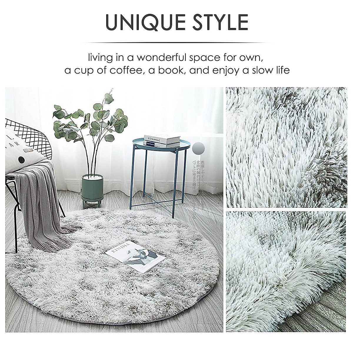 MIEMIE 6x6 Soft Round Area Rug for Bedroom Modern Fluffy Circle Rug for Kids Girls Baby Room Indoor Plush Circular Nursery Rugs Cute Cozy Area Rugs for Living Room, Light Grey
