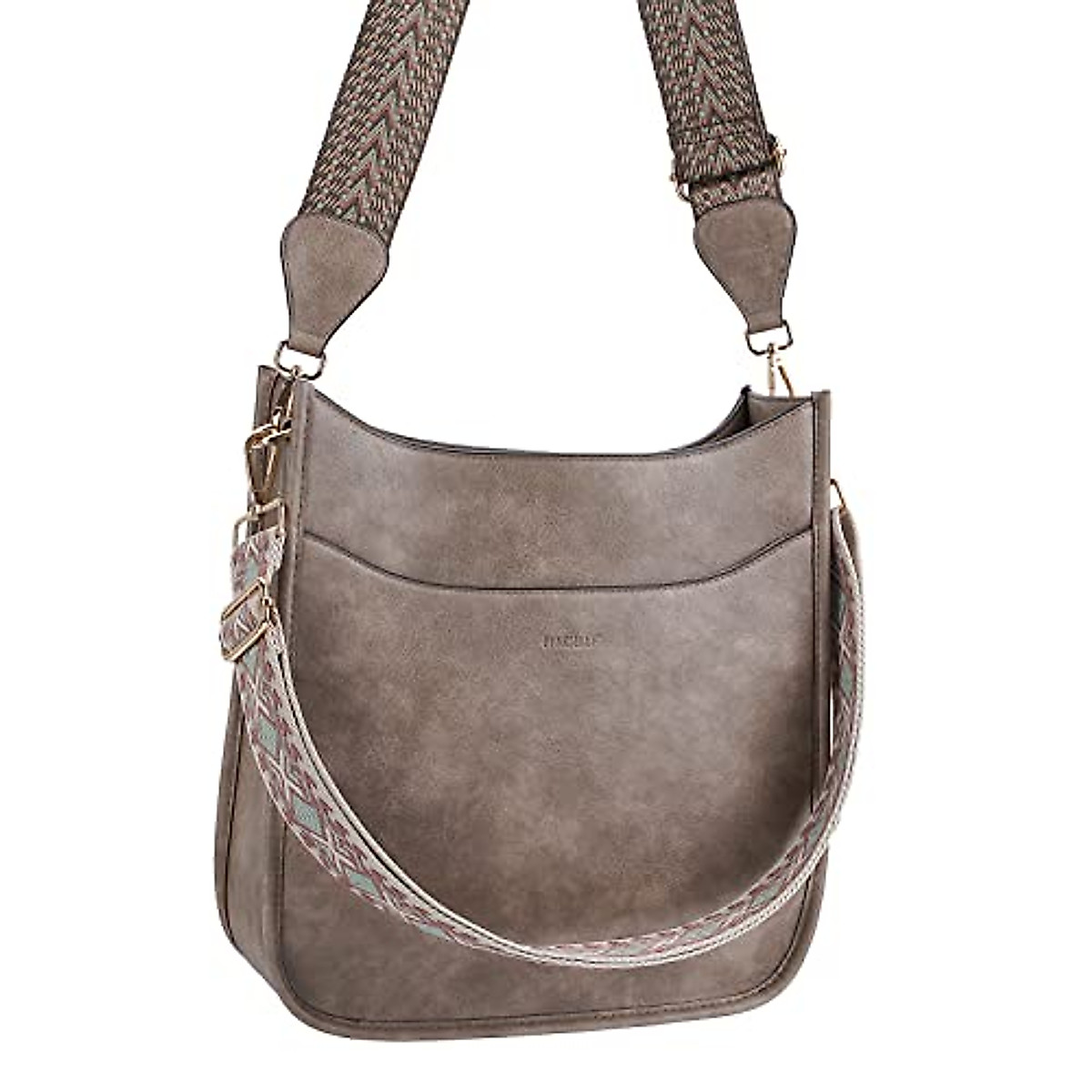 HKCLUF Crossbody Bag for Women,Vegan Leather Hobo Handbags Women Fashion Shoulder Bags Cross-body Bucket Purse with 2PCS Adjustable Guitar Strap(Apricot Pink)