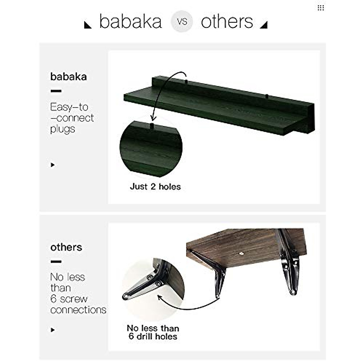 babaka Floating Shelves 1 PCS, Rustic Natural Wood Display Wall Shelf for Organize Bedroom, Living Room, Farmhouse, Kitchen, Bathroom. Traditional Wooden Simple Storage Home Decor Wall Mounted