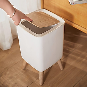 Procade Small Trash Can with Lid, Bathroom Trash Can with Lid,2.6 Gallon Office Garbage Can Waste Basket with Push Button, Dog Proof Trash can,Nordic Trash Bin for Bedroom, Toilet, Kitchen(White)