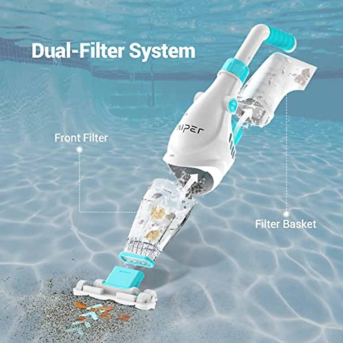 AIPER Cordless Pool Vacuum, Handheld Rechargeable Swimming Pool Cleaner, 60 Mins Running Time, Deep Cleaning & Strong Suction Ideal for Above & In-ground Pools, Hot Tubs, Spas-Pilot H1