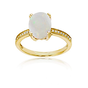 Sterling Silver Yellow 1mm Created White Sapphire Channel Set & 10x8 Oval Created Opal Engagement Ring
