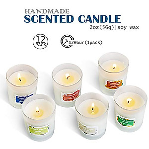 HELLY Soy Candle Strong Scented Candles - Aromatherapy Candles Long Lasting Candles White Frosted Glass Jar Candle (Lemon, Lavender, Rose ，Jasmine，Vanilla，Bergamot) -12 Pack