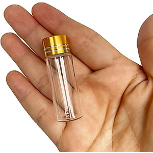 Luo House 10pcs 16x45mm Tiny Mini Small Clear Bottles Glass Vials 4ml with Caps Gold