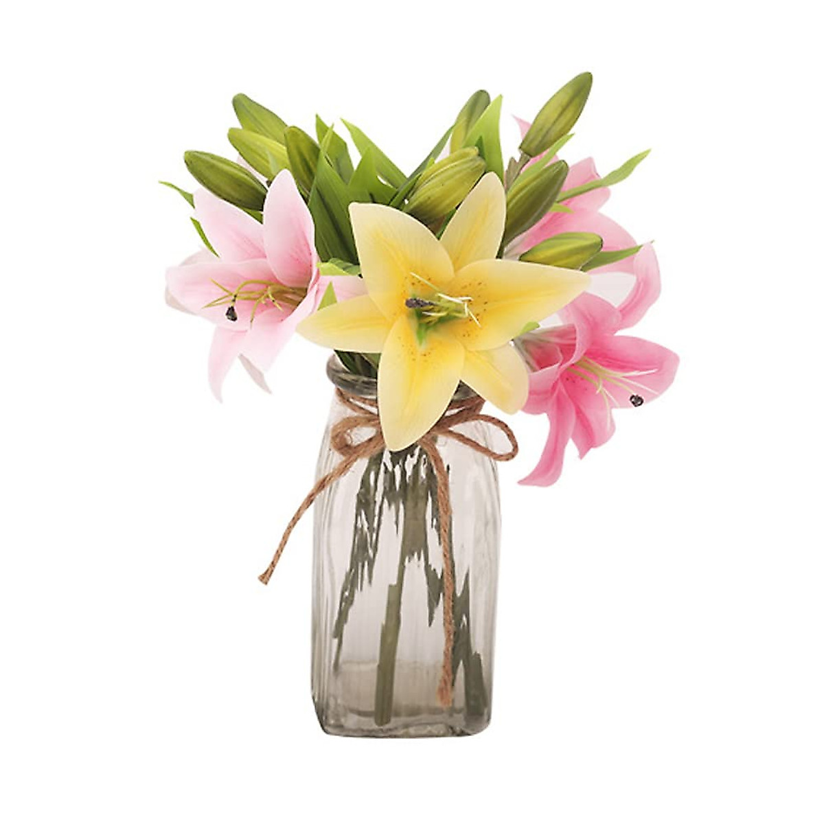 Joostee 8PCS Artificial Lily 3 Heads Fake Lily Artificial Flower for Wedding Home Party Garden Office Decor (Yellow)