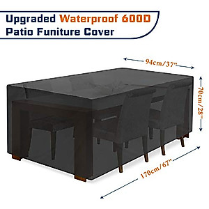 JESTOP Patio Furniture Covers, 600D Rectangular Outdoor Table Cover Waterproof Windproof Heavy Duty Oxford Fabric Anti-UV Patio Table and Chair Cover (67”L x 37”W x 28”H )