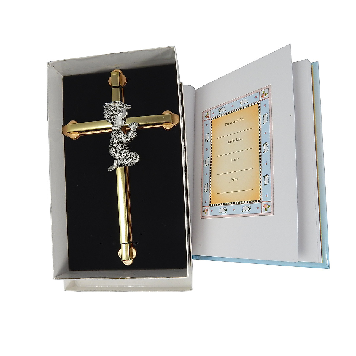 CA Baby Boy First Bible and 6" Praying Baby Boy Wall Cross