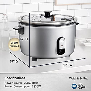 Panasonic Commercial Rice Cooker, 208V Extra-Large Capacity 80-Cup (Cooked), 40-Cup (Uncooked) with One-Touch Operation - SR-GA721L - Silver