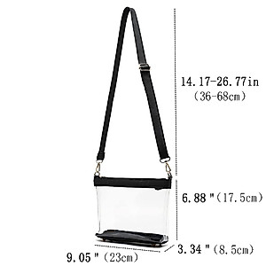 LOXOMU Clear Stadium Purse, Clear Bag Stadium Approved Crossbody Bag, Small Clear Purse Handbag with Leather Trim for Sports, Concerts (Black)