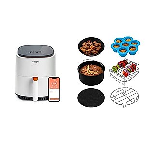 COSORI Air Fryer 4 Qt, 7 Cooking Functions Airfryer, 150+, White & Air Fryer Accessories, Set of 6 Fit for Most 3.7Qt and Larger Oven Cake & Pizza Pan, Metal Holder, Skewer Rack & Skewers, etc