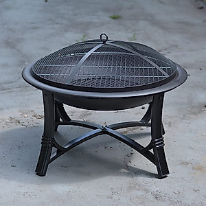 MCNUSS Portable Fire Pit, Round Steel Fire Bowl for Garden Patio Camping, Bonfire Fire Pit, Outdoor Fireplace with Mesh Cover and Poker, Easy to Assemble