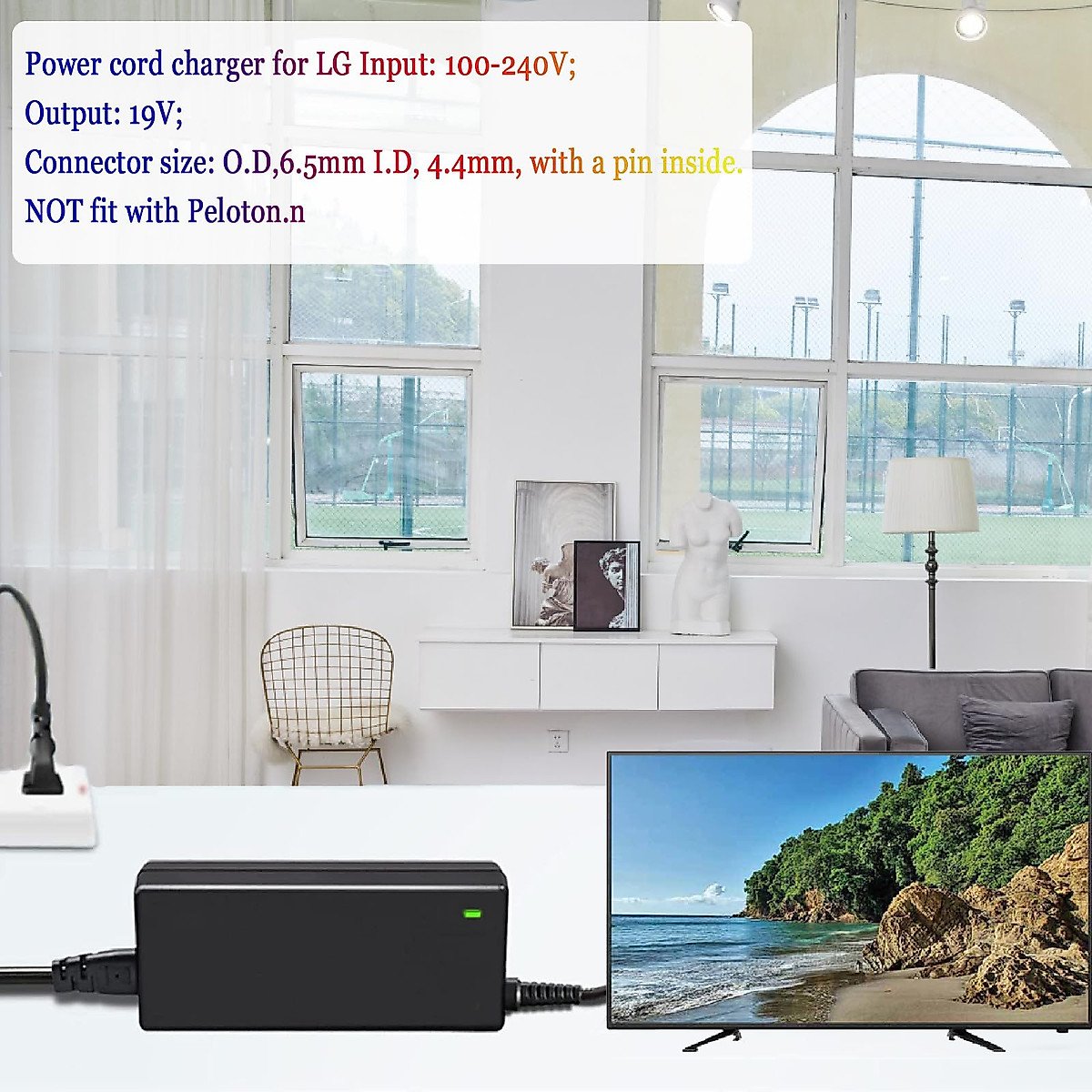 TYZEST 19V Ac Adapter for LG Electronics 19'' 20'' 22'' 23'' 24'' 27'' LED LCD Monitor LED LCD HDTV Widescreen Flatron IPS236V IPS236-PN E2750VR-SN Replacement Power Supply Charger Cord 9.84 FT