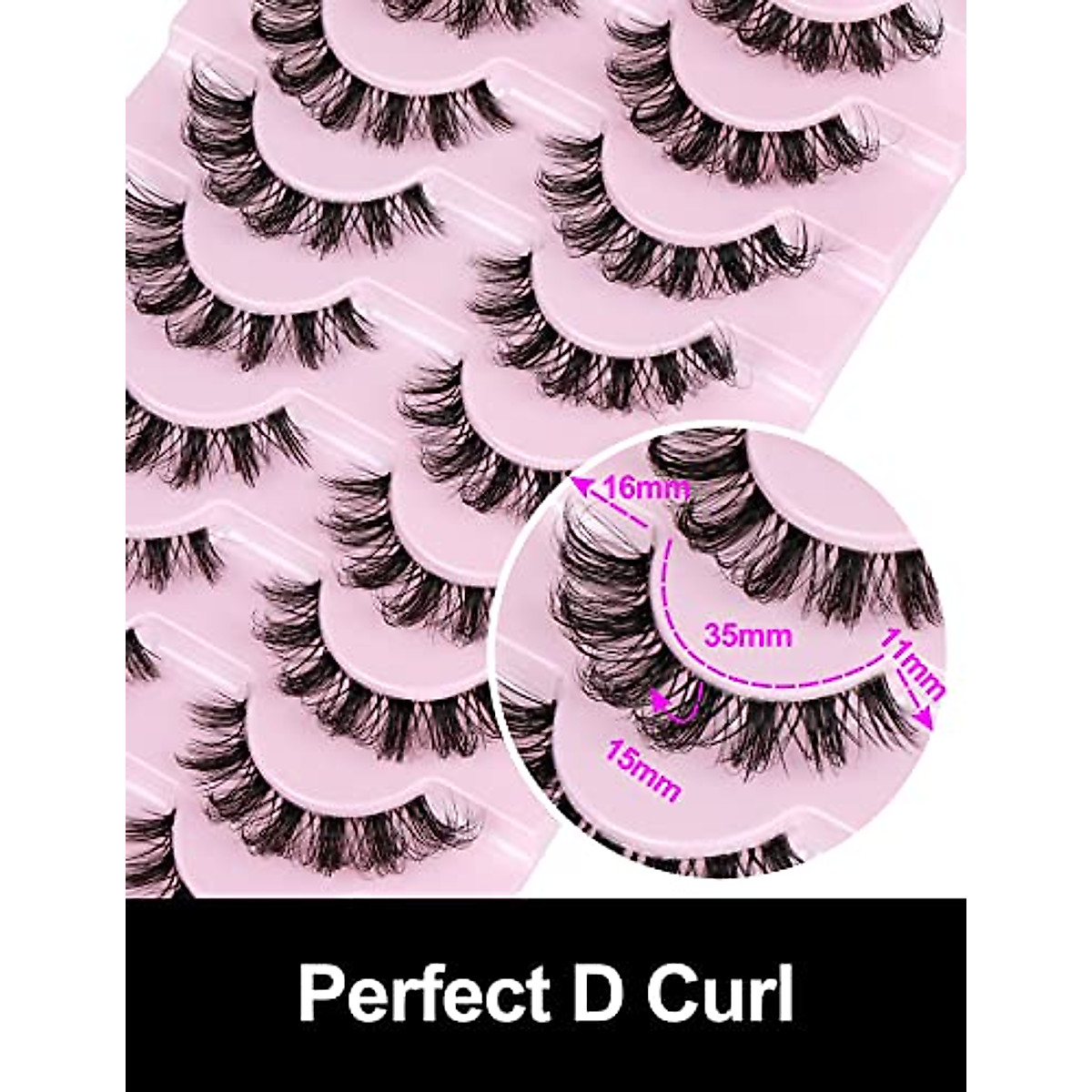 Russian Strip Lashes D Curl Fluffy False Eyelashes Wispy Fake Lashes Thick Volume Reusable Eyelashes Pack 9 Pairs by wtvane