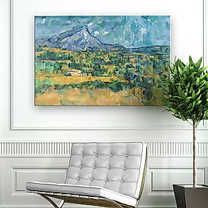 Mont Sainte-Victoire by Paul Cezanne - Large French Post-Impressionist Landscape Stretched Canvas Art Print - With Vibrant Blues, Greens, and Yellows (24" x 16")