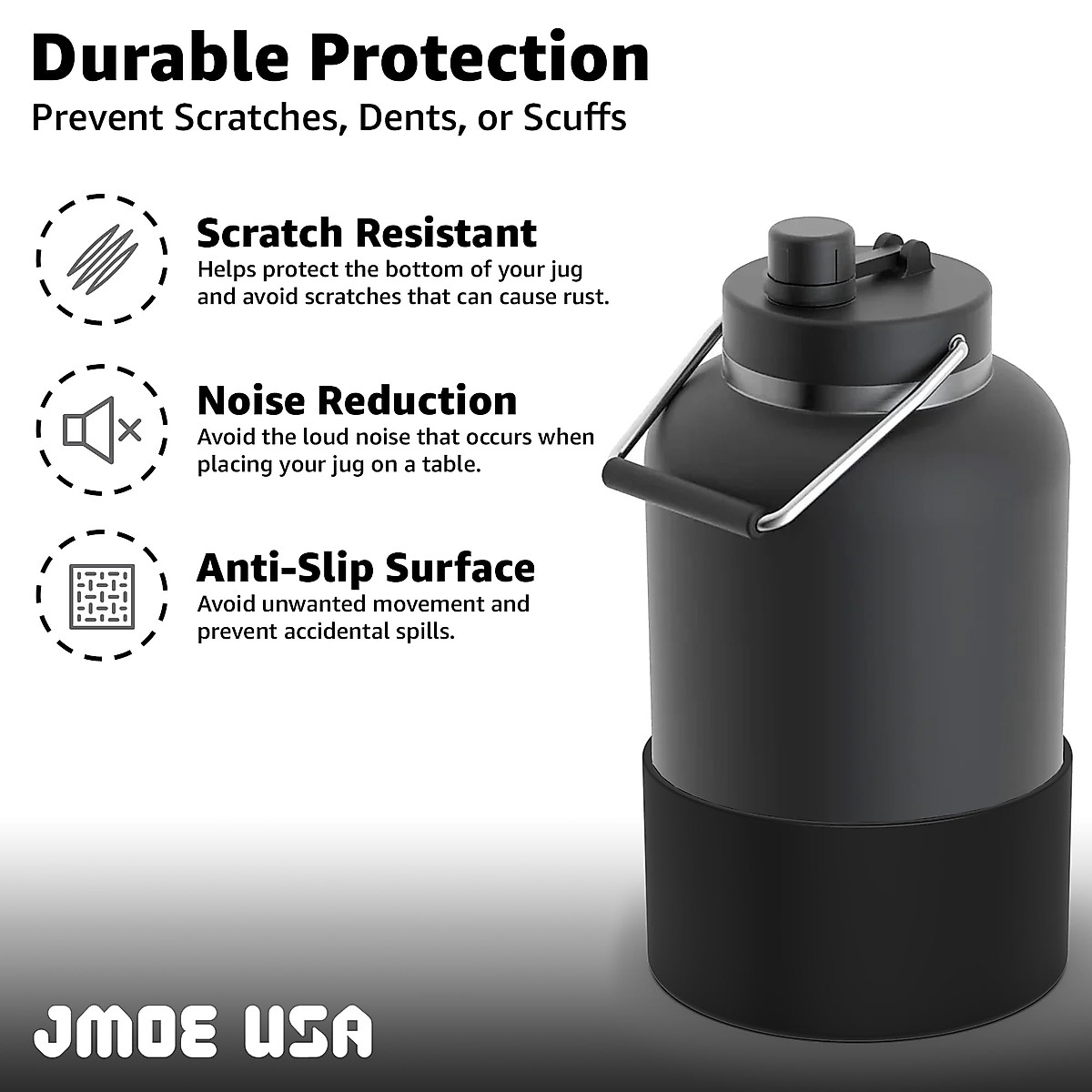Jmoe USA Boot for RTIC Jug | Protects Against Dents & Scratches | Silicone Sleeve Protector for Bottom of Jug | Covers The Bottom of The Jug | Made of Durable BPA Free Silicone (Black, One-Gallon)