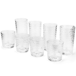 KOXIN-KARLU Mixed Drinkware 15-ounce and 22-ounce Plastic Tumbler Acrylic Glasses with Hammered Design, set of 8 Clear