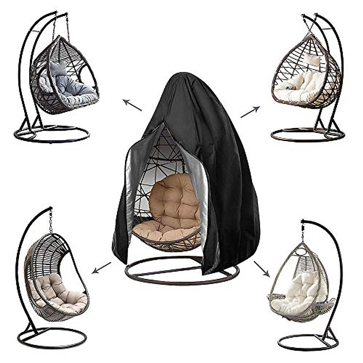 VAlinks Patio Egg Chair Cover with Zipper Buckle & Drawstring, Waterproof Windproof Anti-UV Outdoor Swing Hanging Chair Cover for Wicker Egg Swing, Black