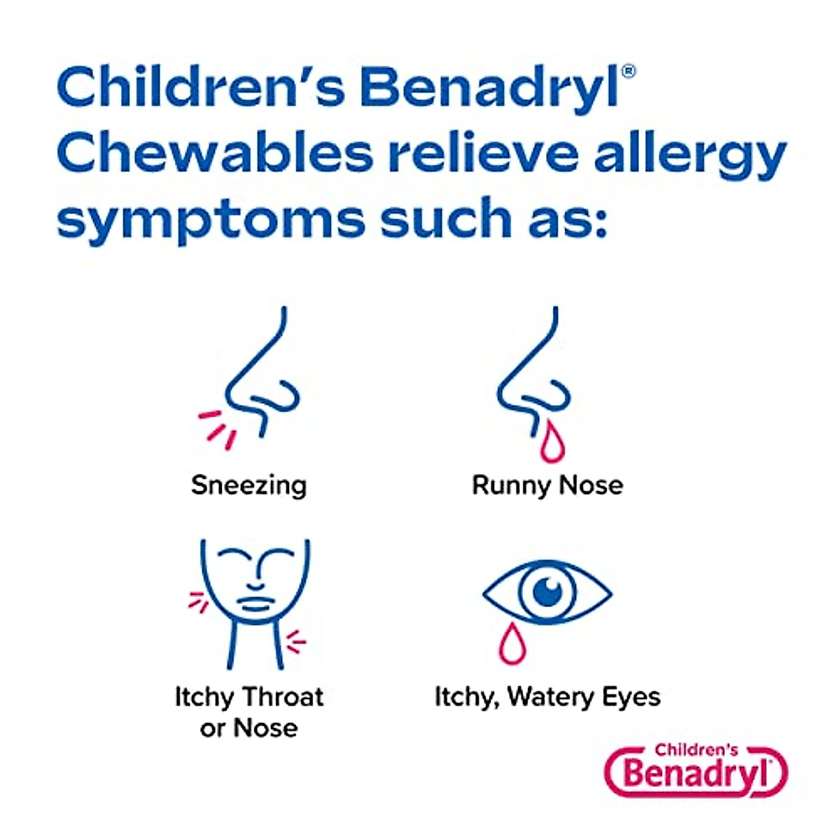 Benadryl Children's Allergy Chewables with Diphenhydramine HCl, Antihistamine Chewable Tablets in Grape Flavor, Three Pack, 3 x 20 ct Each, 60 ct