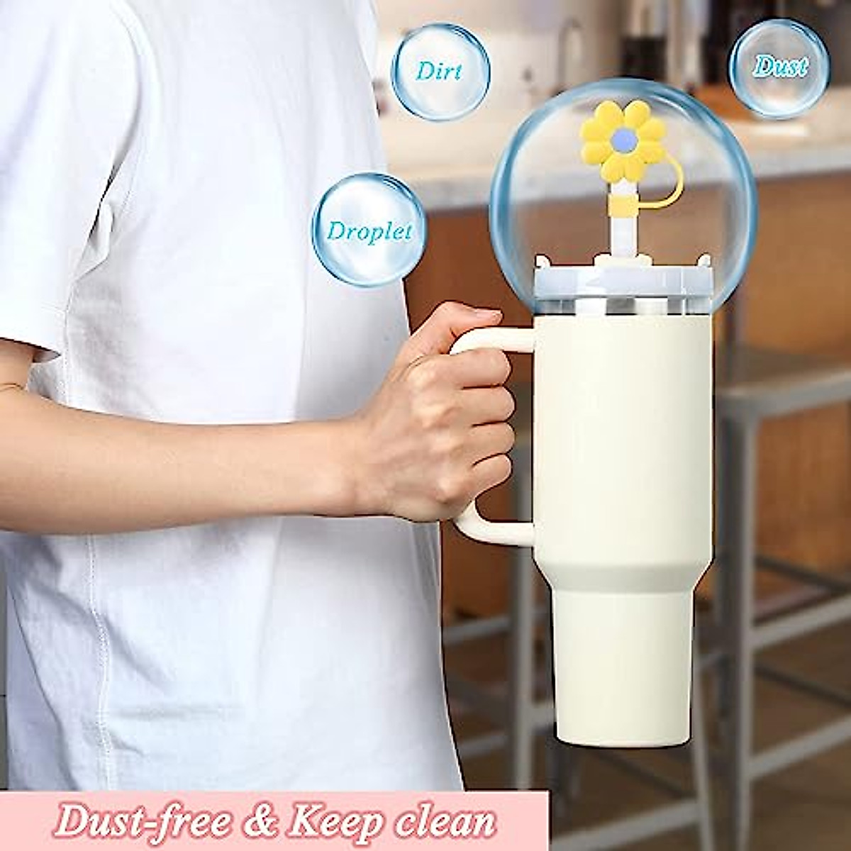 6PCS Straw Cover Cap for Stanley Cup, Silicone Straw Topper fit Stanley 30&40 Oz Tumbler with Handle,10mm Cute Drinking Straw Tip Covers for Stanley Cups Accessories