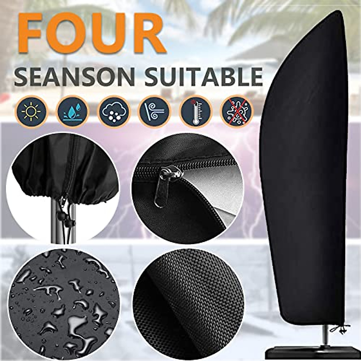 Offset Umbrella Cover, Patio Umbrella Cover for 9ft to 13ft Cantilever Parasol Outdoor Market Umbrellas Cover with Zipper and Water Resistant Fabric Dark