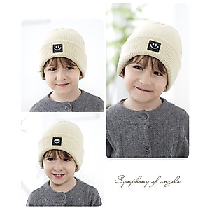 upeilxd Baby Winter Hat Soft Warm Knitted Beanie Hat with Cute Smile Face Beanie Cap for Toddler Boys Girls Beige