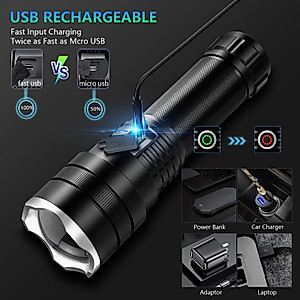 Rechargeable Flashlights High Lumens, 2 Pack 250000 Lumen Super Bright LED Flashlight, Powerful Handheld Flashlights with ΒATTERY & USB Cable, Waterproof Flashlight with 4 Modes for Camping